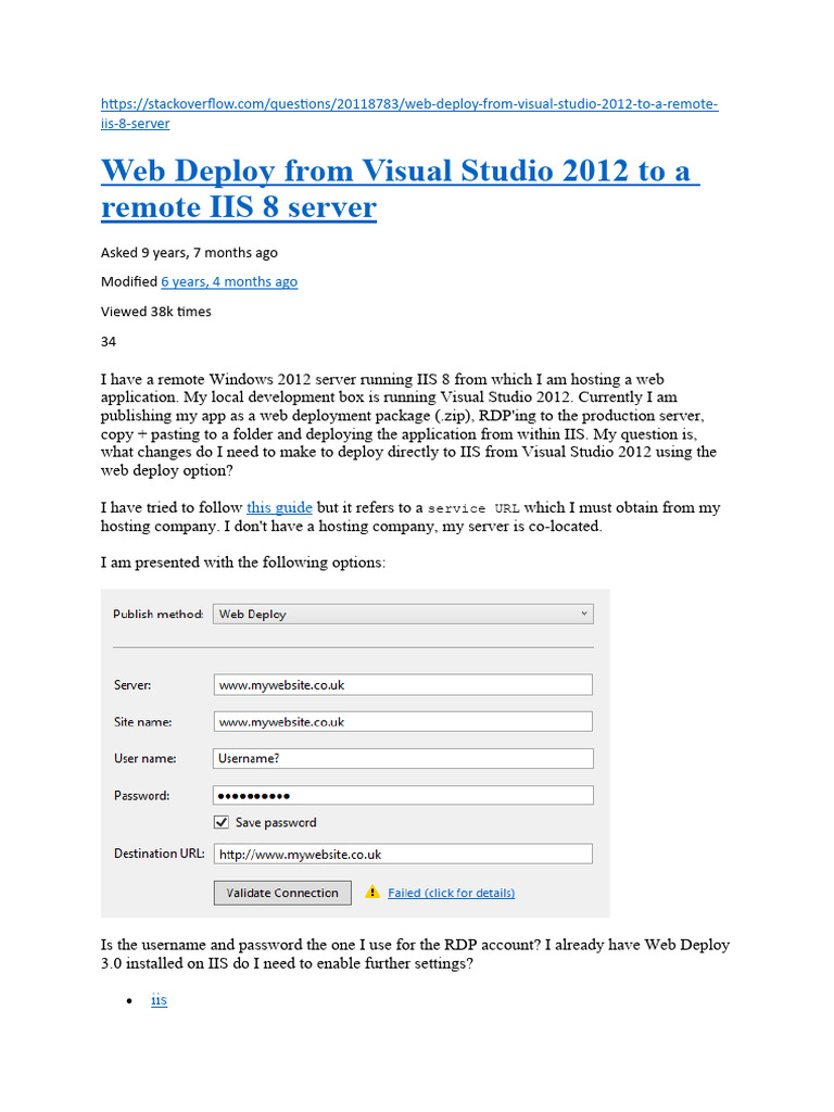 Web Deploy From Visual Studio 2012 To A Remote IIS 8 Server | PDF | Internet Information ...