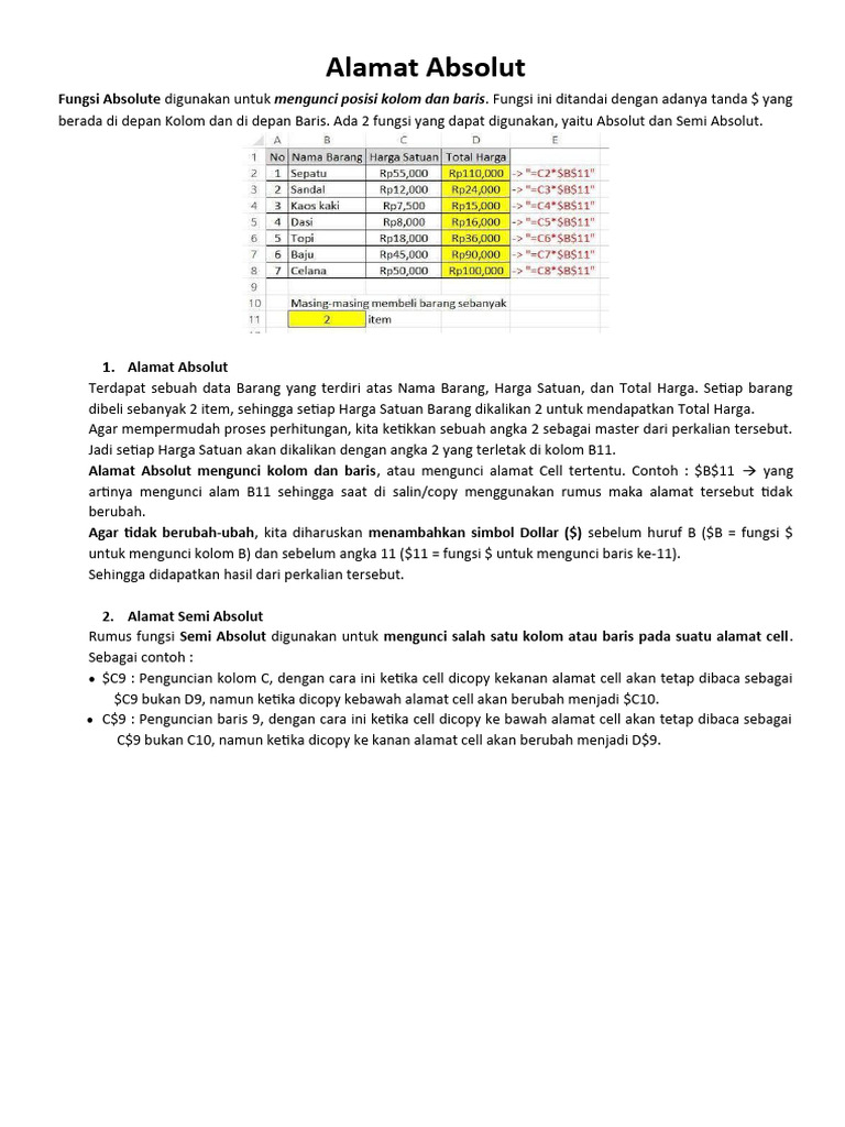 Alamat Absolut Dan Semi Absolut | PDF | Metode & Bahan Ajar