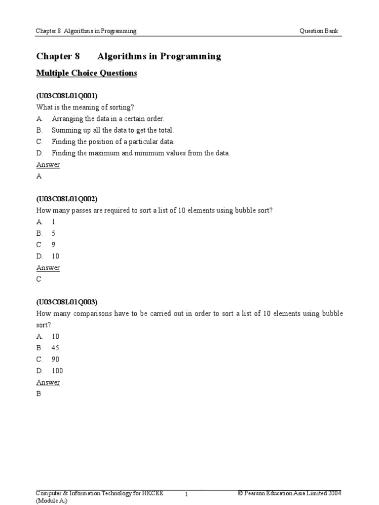 Algorithms In Programming Multiple Choice Questions Pdf C 4478