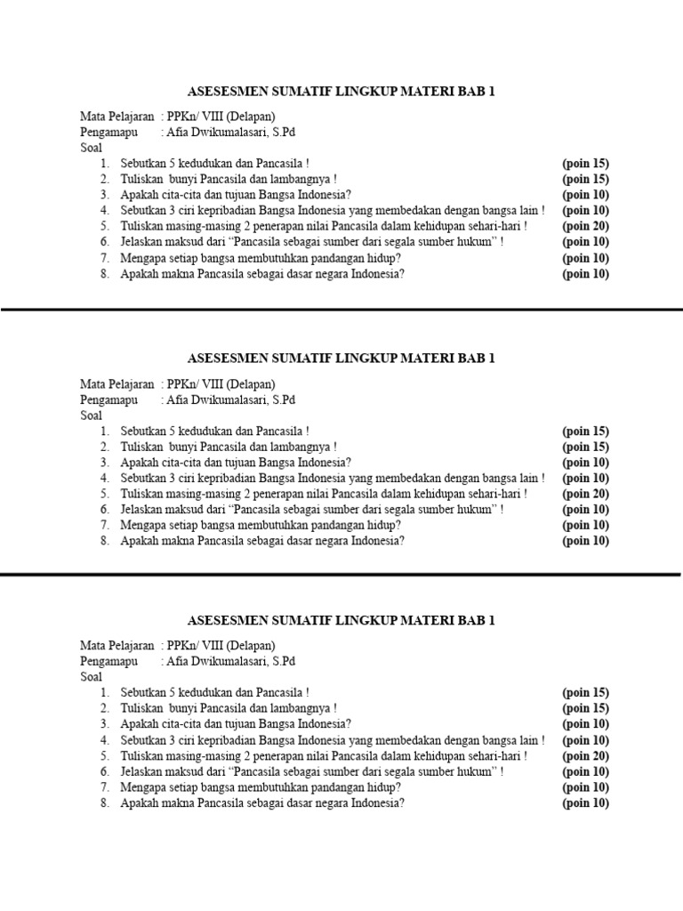 Kelas 8 Asesmen Sumatif Bab 1 | PDF
