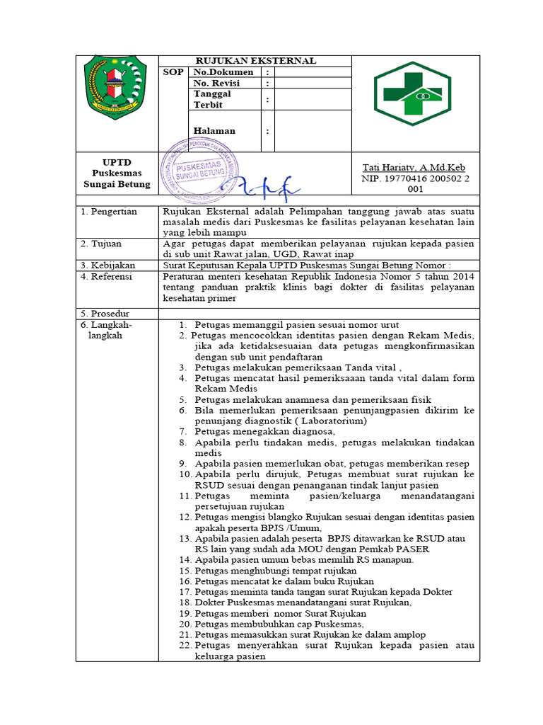 3312 Sop-Rujukan-Eksternal-Puskesmas | PDF