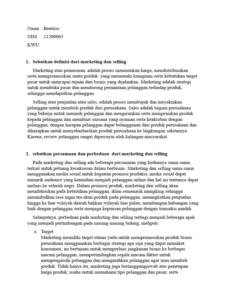 KWU Marketing Selling | PDF | Karier & Perkembangan | Bisnis