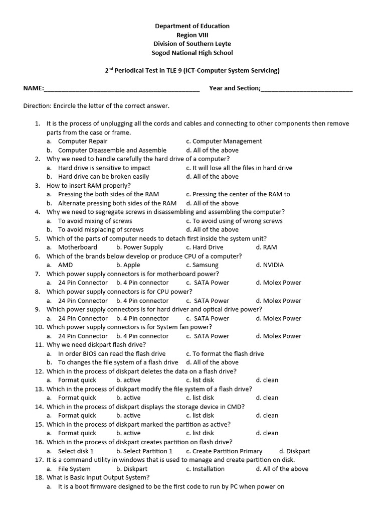 2nd Quarter Exam in ICT-CSS | PDF | Bios | Usb Flash Drive