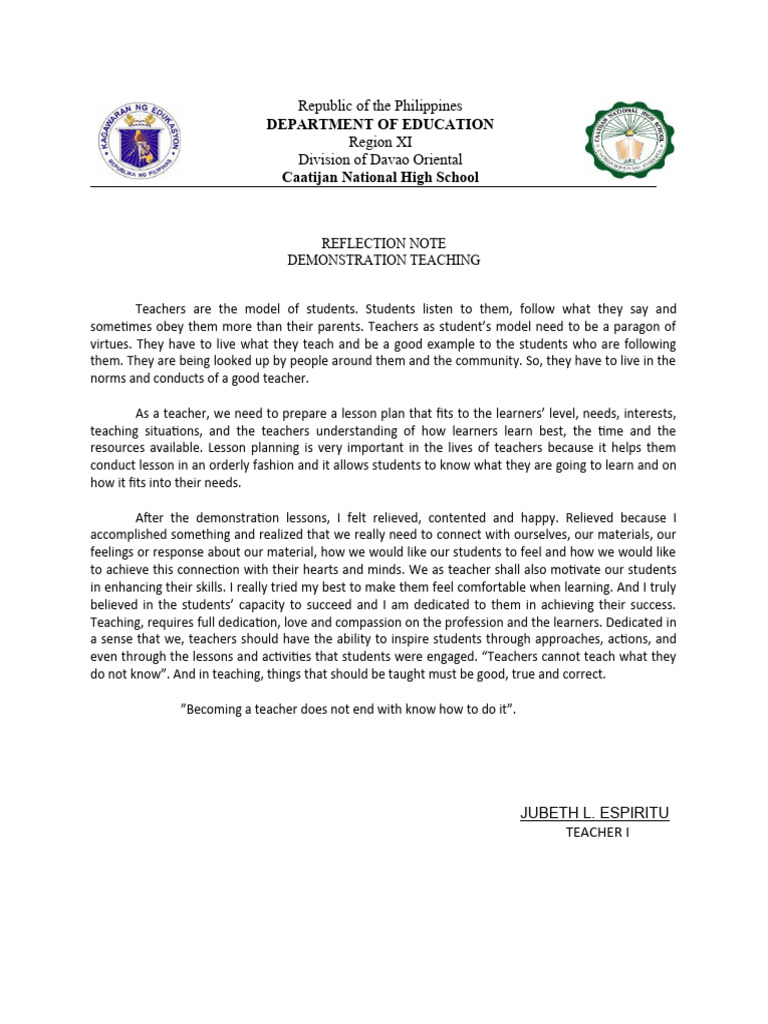 Reflection Note | Download Free PDF | Teachers | Learning