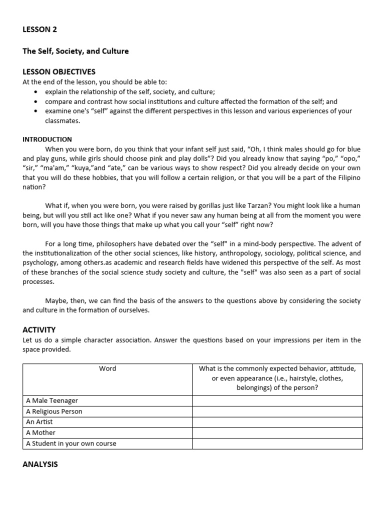 GE 1 Undersanding The Self Chapter 1 Lesson 3 | PDF | Self Concept | Socialization