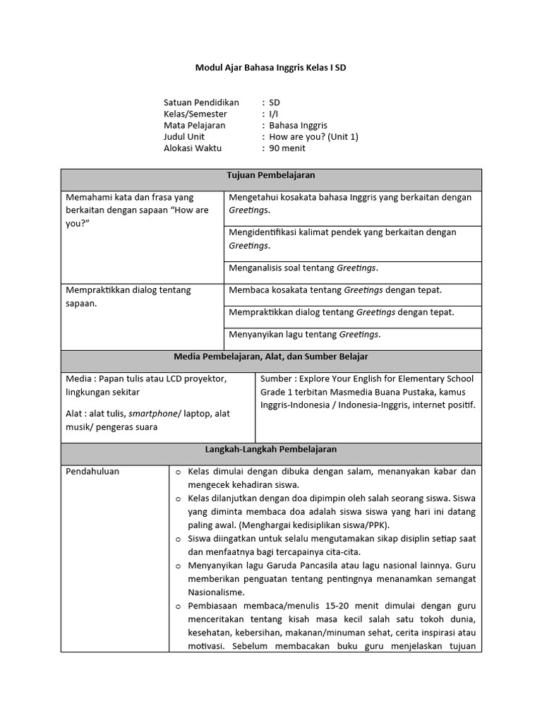 RPP Kelas 1 Kurmer | PDF | Seni & Disiplin Bahasa