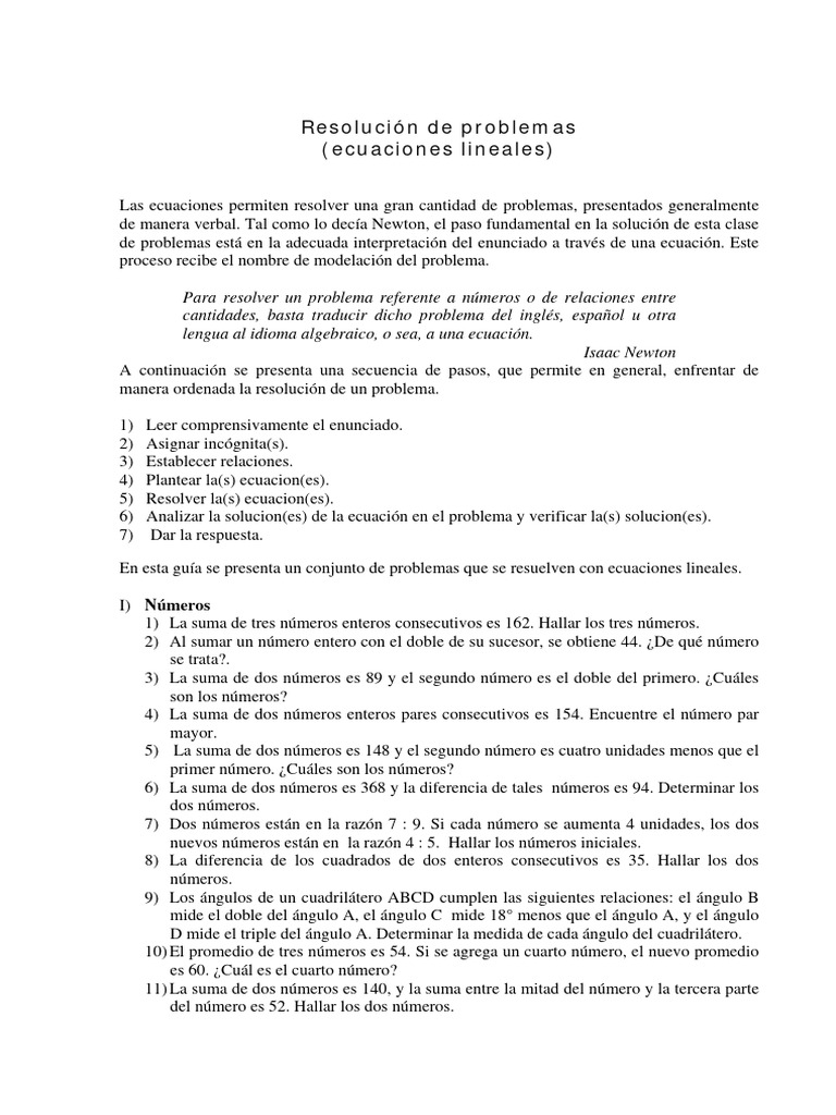 Problemas Con Ecuaciones Lineales | PDF | Ecuaciones | Rectángulo