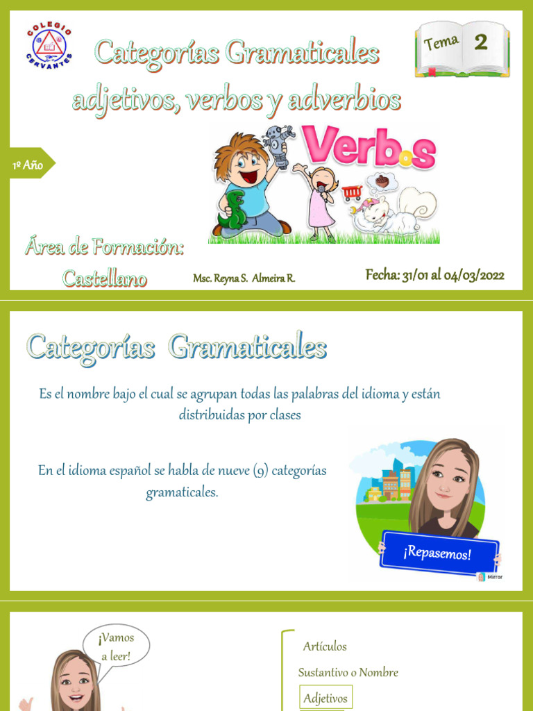 Adjetivos Verbos y Advervios 2 Tema 1 Año - Compressed | PDF | Verbo ...