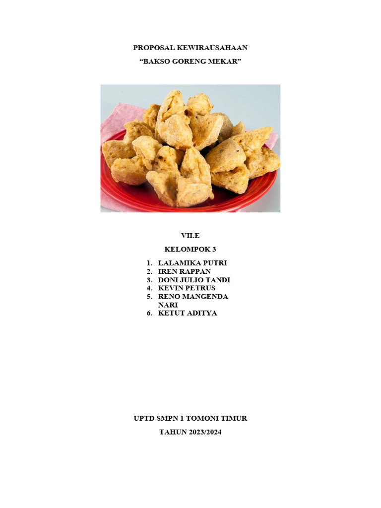 Proposal Usaha Bakso Goreng Mekar | PDF | Memasak, Makanan, & Anggur ...