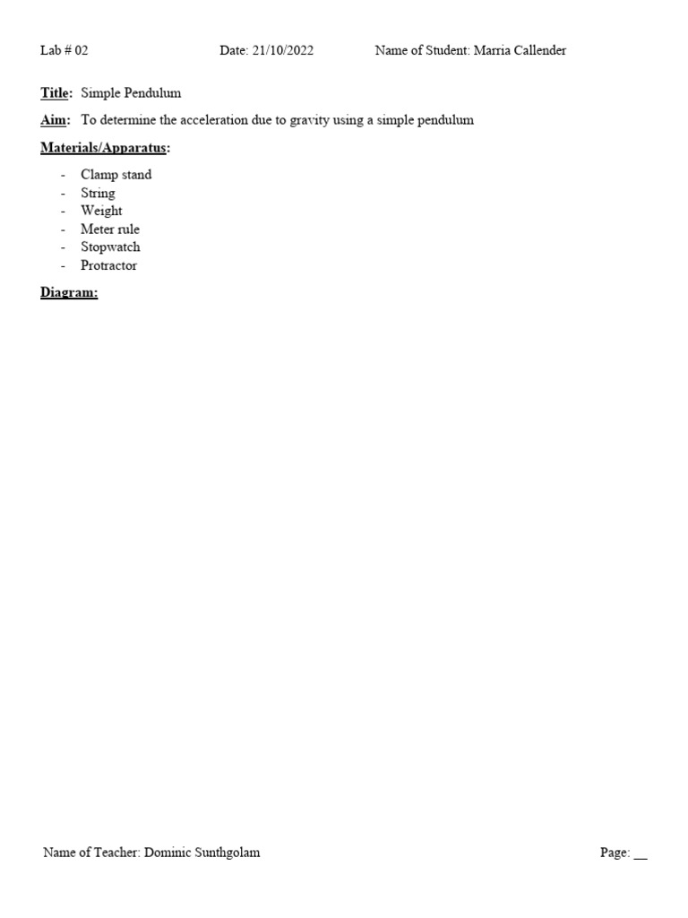 Lab 2 - Simple Pendulum | PDF | Pendulum | Gravity