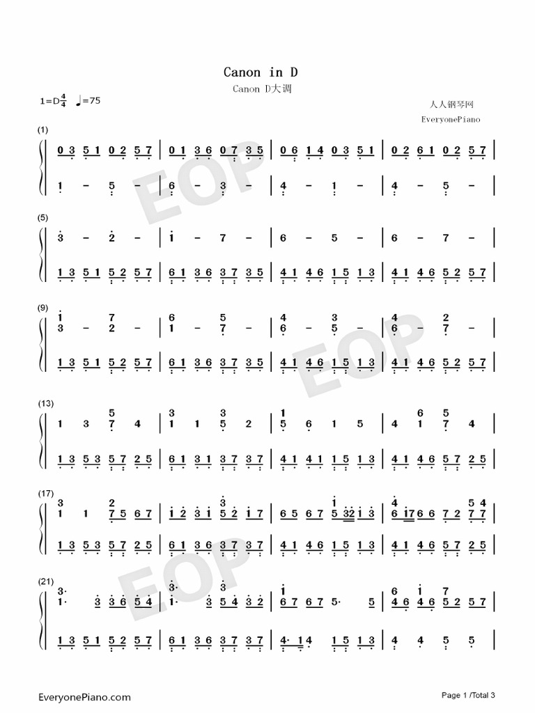 Canon in D-Concert Version Not Angka | PDF