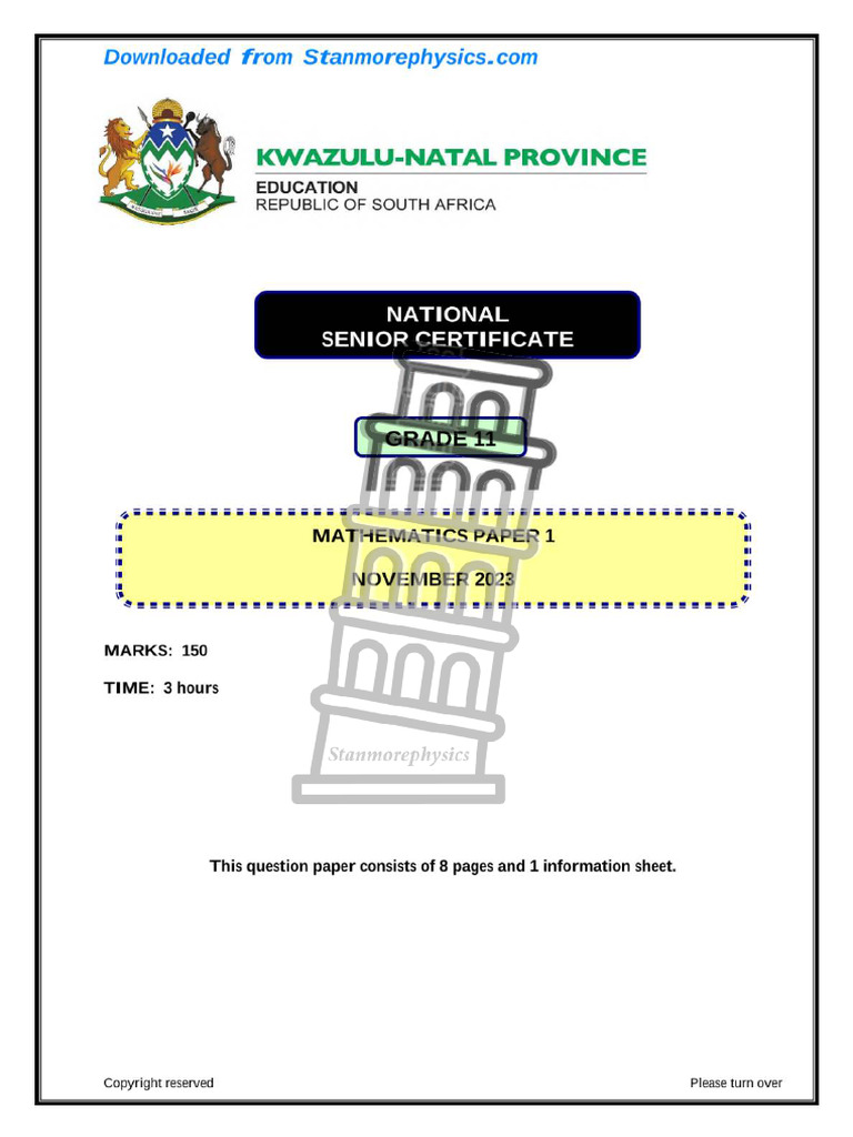 Maths Grade 11 November 2023 P1 and Memo | PDF