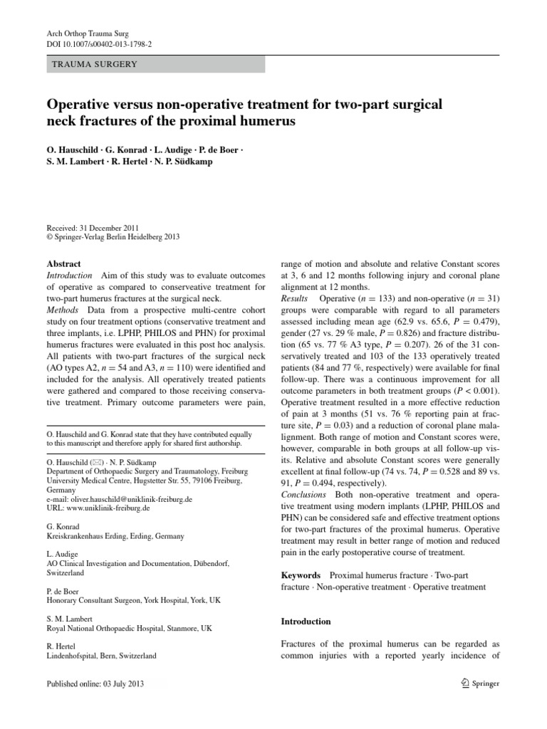 Operative Versus Non Operative Treatment For Two Part Surgical Neck ...