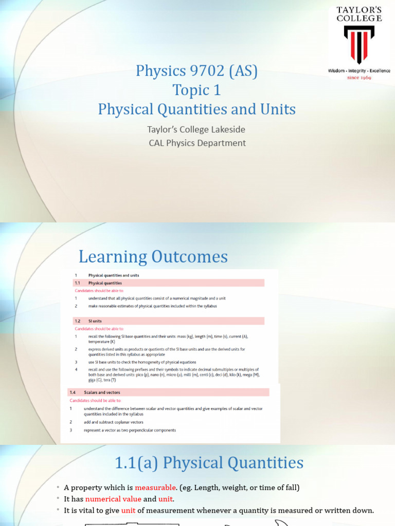 Topic 1 Physical Quantities and Units PPT Student 2022 | PDF ...