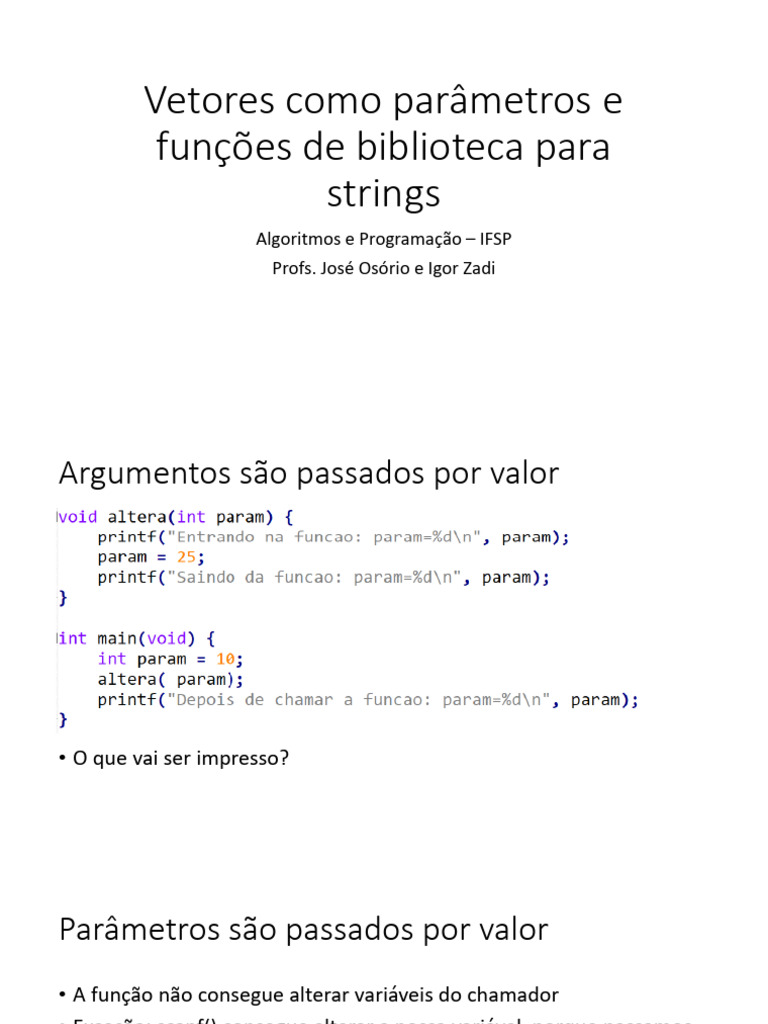 C Vetores Como Parametros e Biblioteca de Strings | PDF | Parâmetro ...