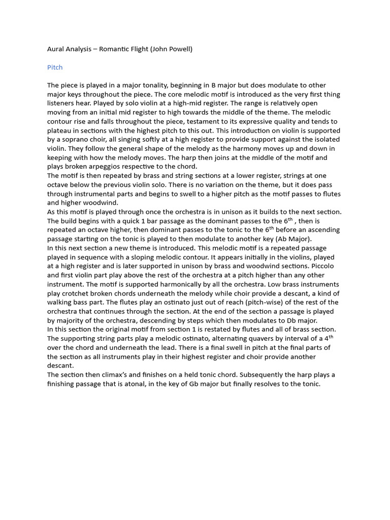 Aural Analysis - Romantic Flight | PDF | Violin | Rhythm