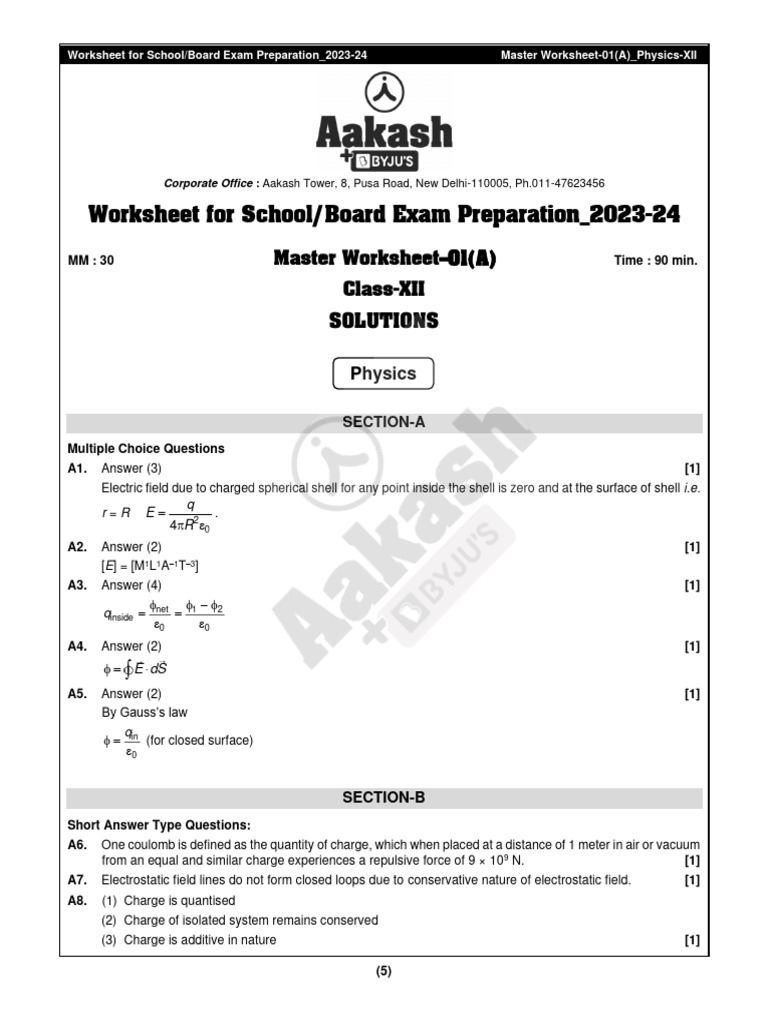 Master WS-01 (A) - Electric Charges and Fields - Physics - XIIth - Sol ... Master WS-01 (A) - Electric Charges and Fields - Physics - XIIth - Sol ...