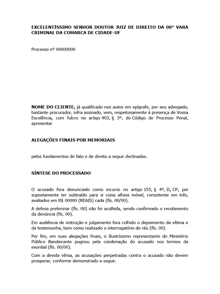 8 - Modelo de Memoriais - Furto Qualificado | PDF | Direito Penal | Roubo