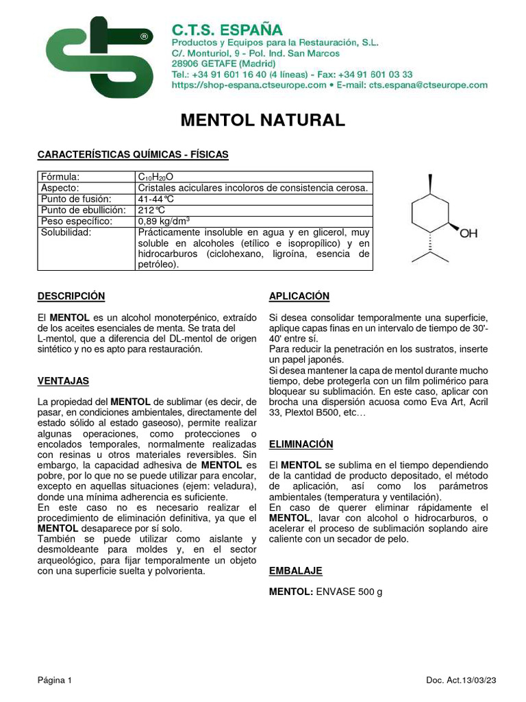 Mentol Natural - Tec - Esp | Descargar gratis PDF | Solubilidad ...