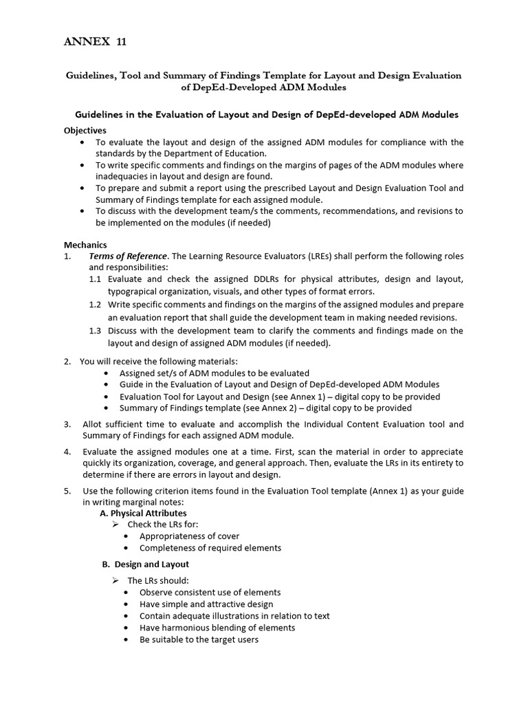 ANNEX-11-LAYOUT-AND-DESIGN-EVALUATION-TOOL 2 | PDF | Page Layout | Book Design