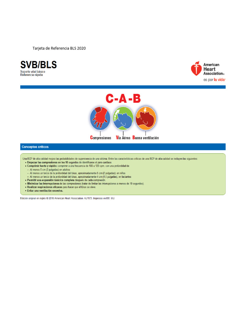 Tarjeta de Referencia BLS 2020 | PDF