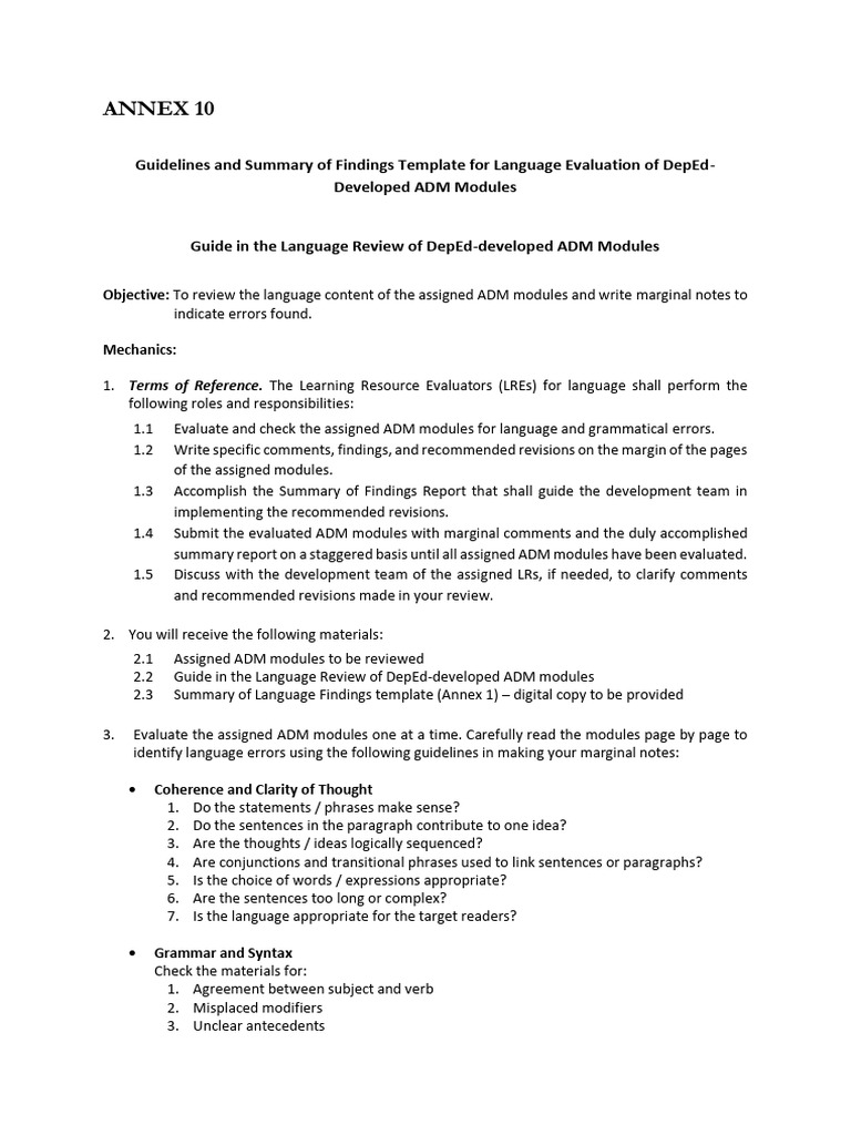 ANNEX-10-LANGUAGE-EVALUATION-TOOL Lesson 3 | PDF | Syntax | Cognitive Science