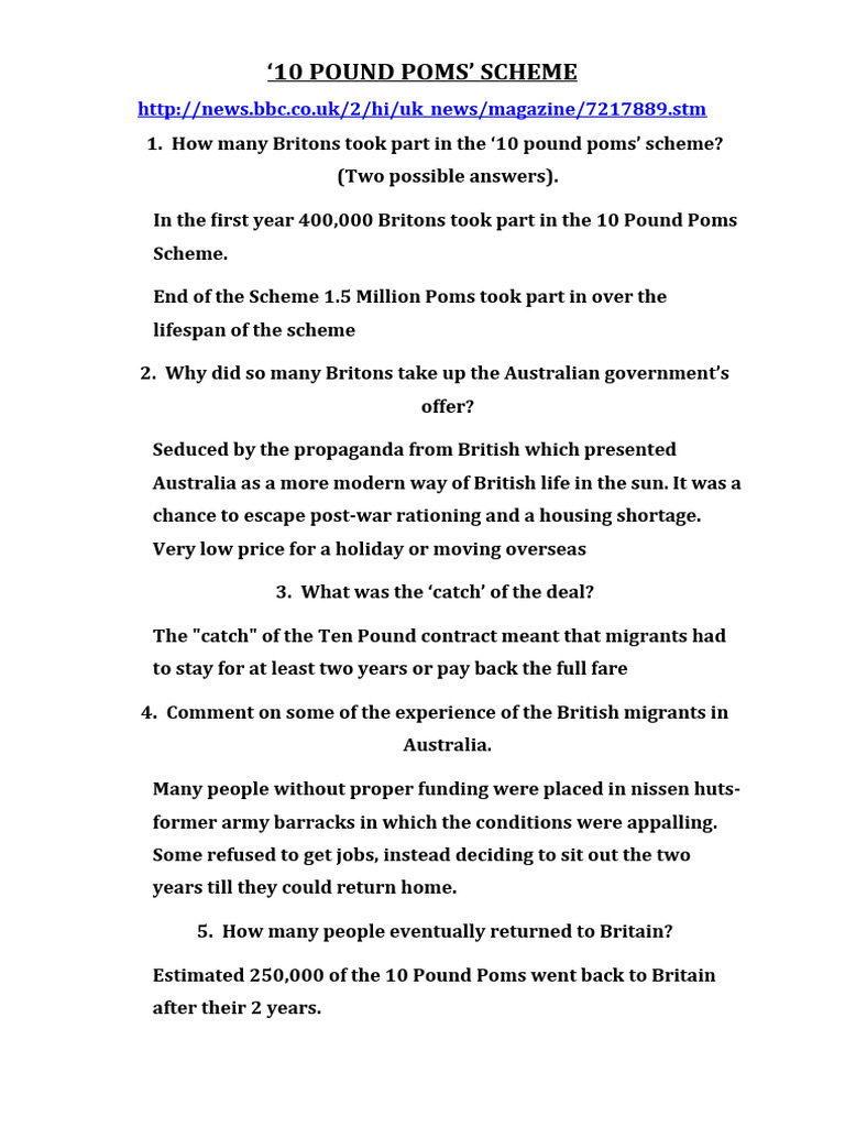 10 Pound Poms Scheme | PDF | Travel | History