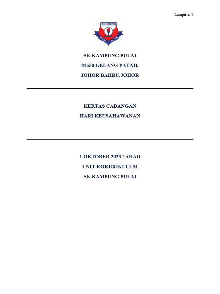 Kertas Kerja Hari Keusahawanan 2023 | PDF Kertas Kerja Hari Keusahawanan 2023 | PDF