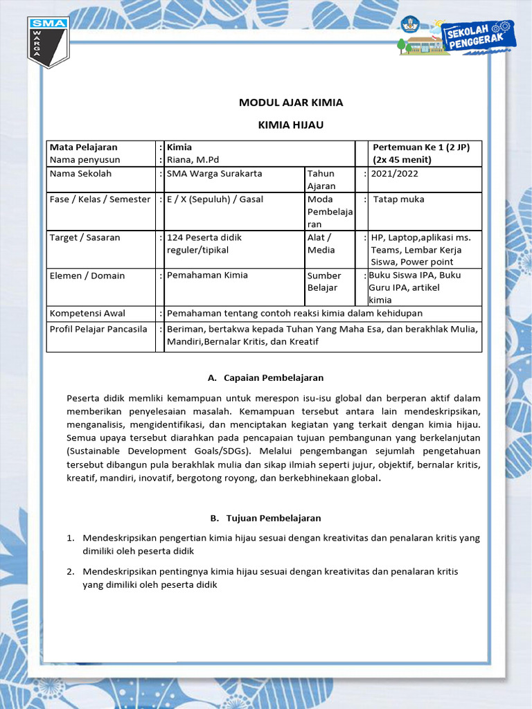 Modul Ajar Kimia (Kelas X) | PDF