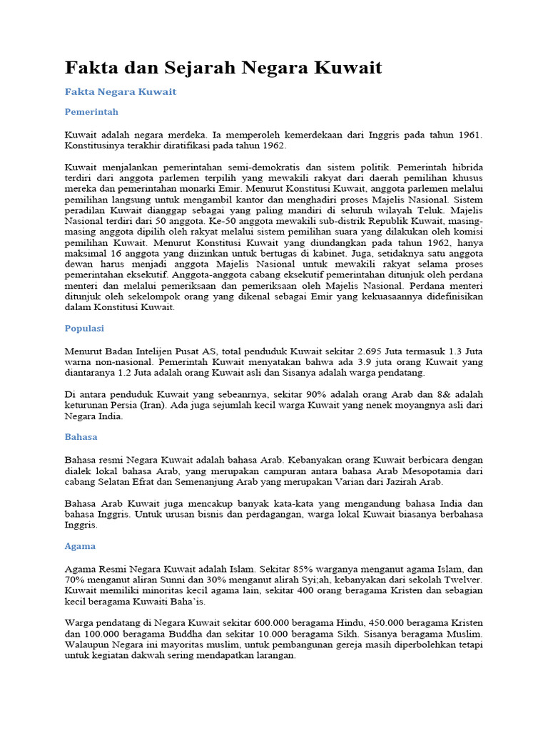 Profil dan Sejarah Negara Kuwait | PDF | Perjalanan