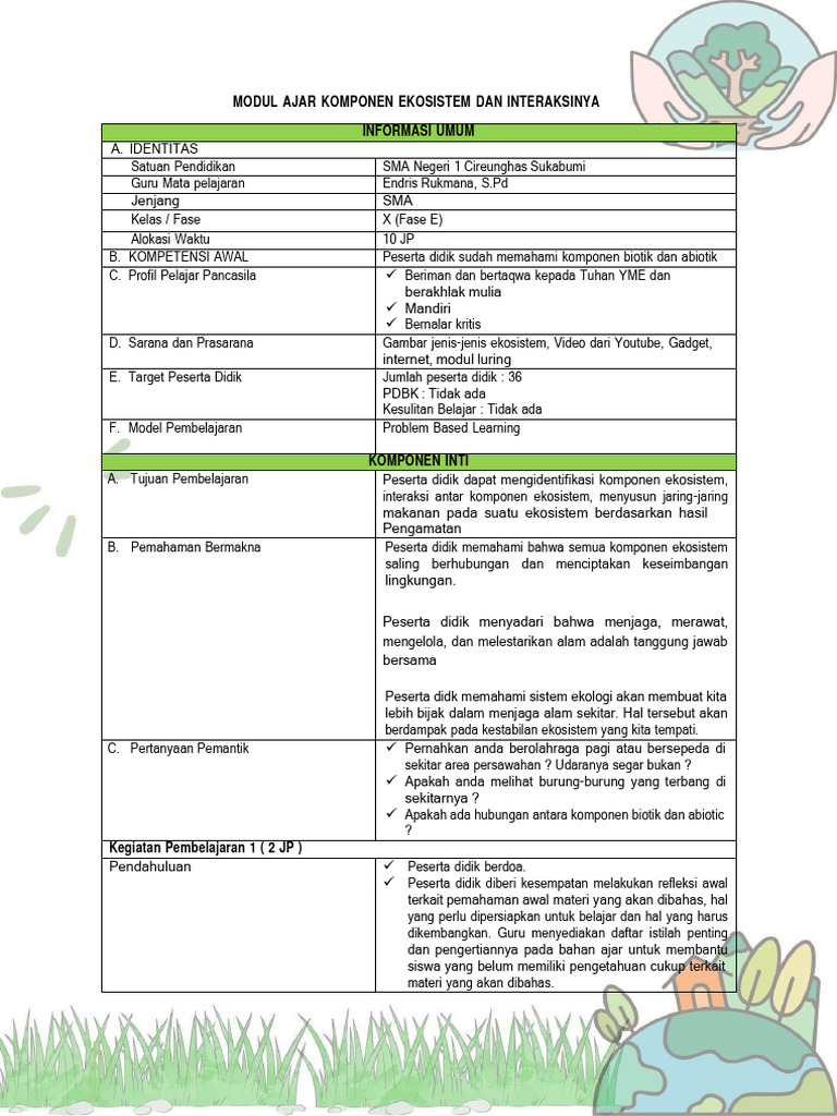 Modul Ajar Ekosistem | PDF