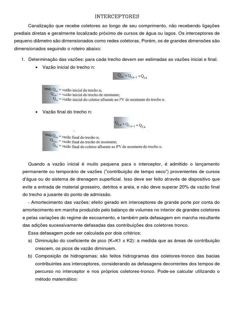 INTERCEPTORES | PDF | Descarga (hidrologia) | Mecânica dos fluidos