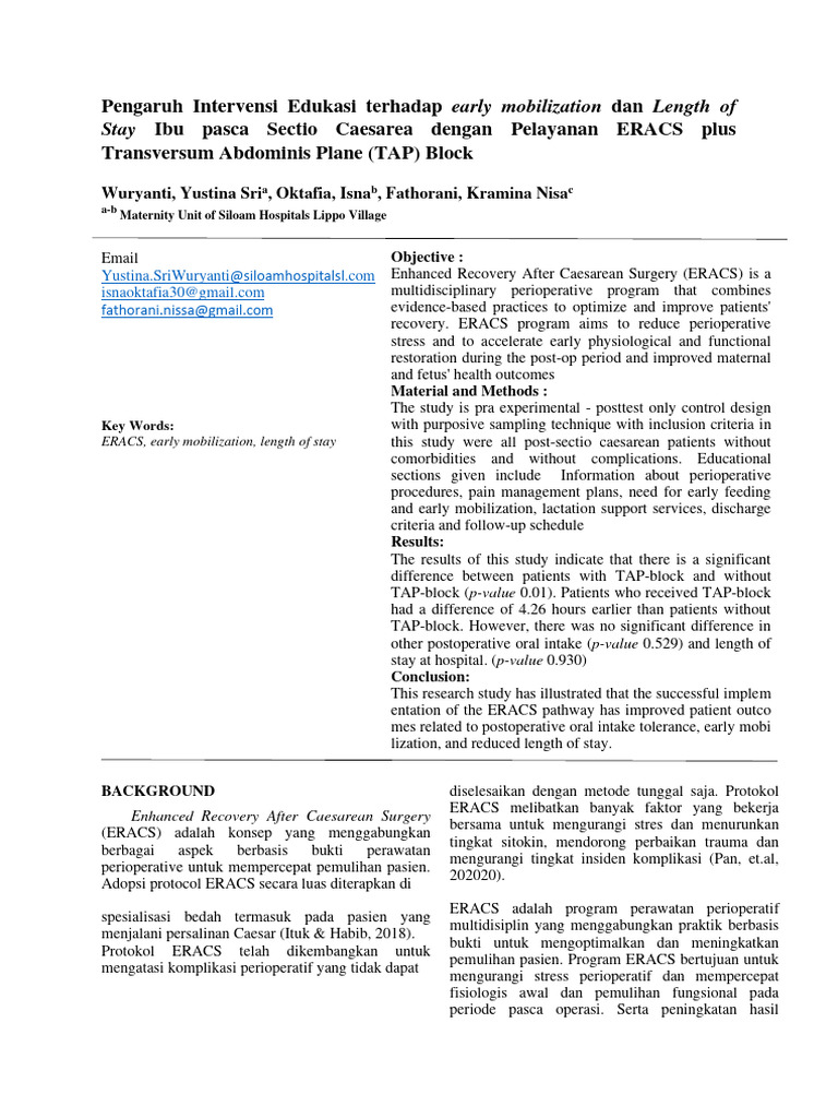 ERACS Journal | Download Free PDF | Caesarean Section | Surgery