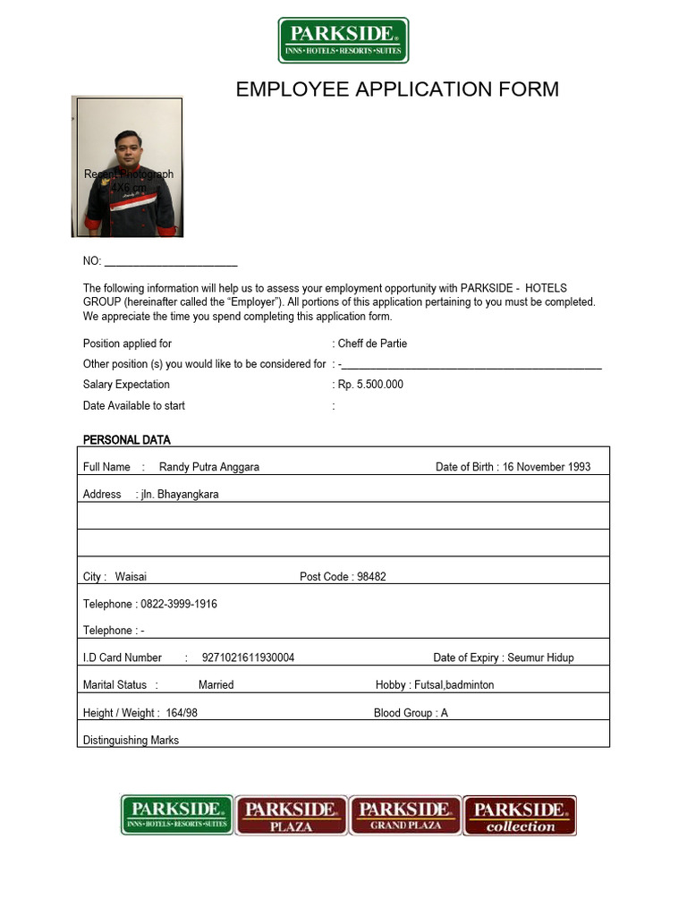 Parkside Employee Application Form | PDF | Medical Specialties ...