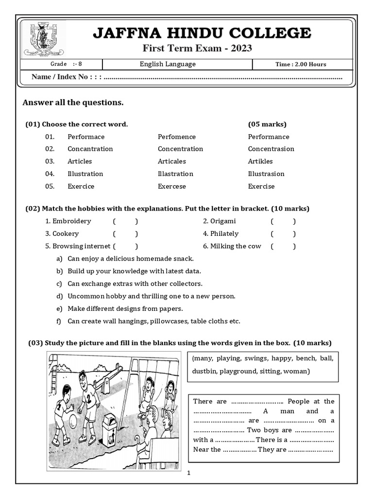 Grade 08 1st-Term-Test-Paper | Download Free PDF | Plural | Linguistics