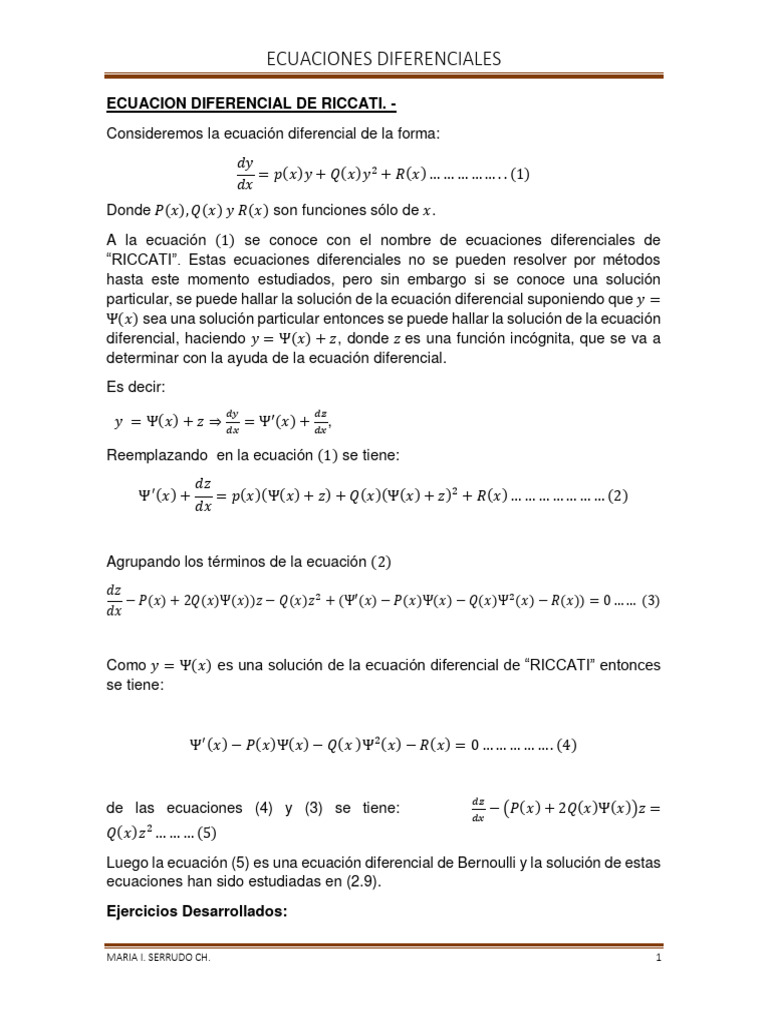 Ec. Dif. Lineales de Ricatti | PDF | Ecuaciones | Ecuaciones diferenciales