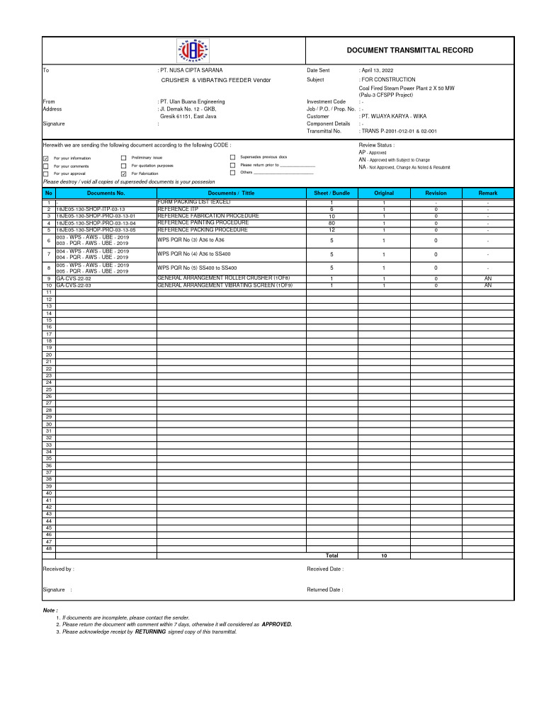 Transmittal Ube P-2001-012-01&2-001 (2022 04 13) | PDF | Energy ...