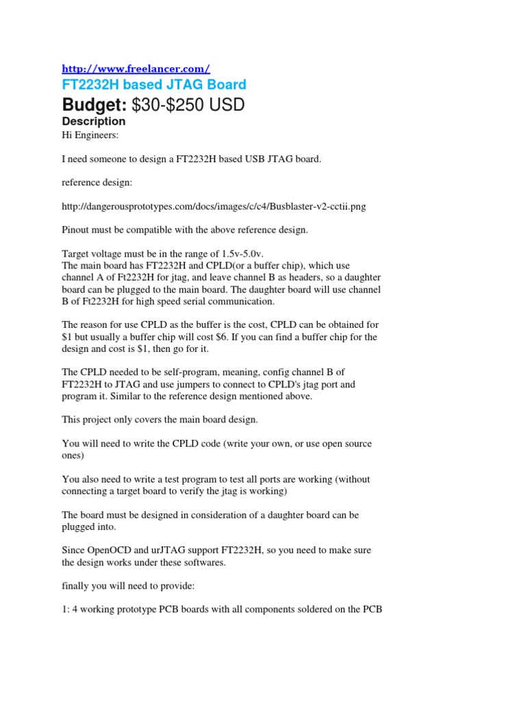 Budget: $30-$250 USD: FT2232H Based JTAG Board | PDF