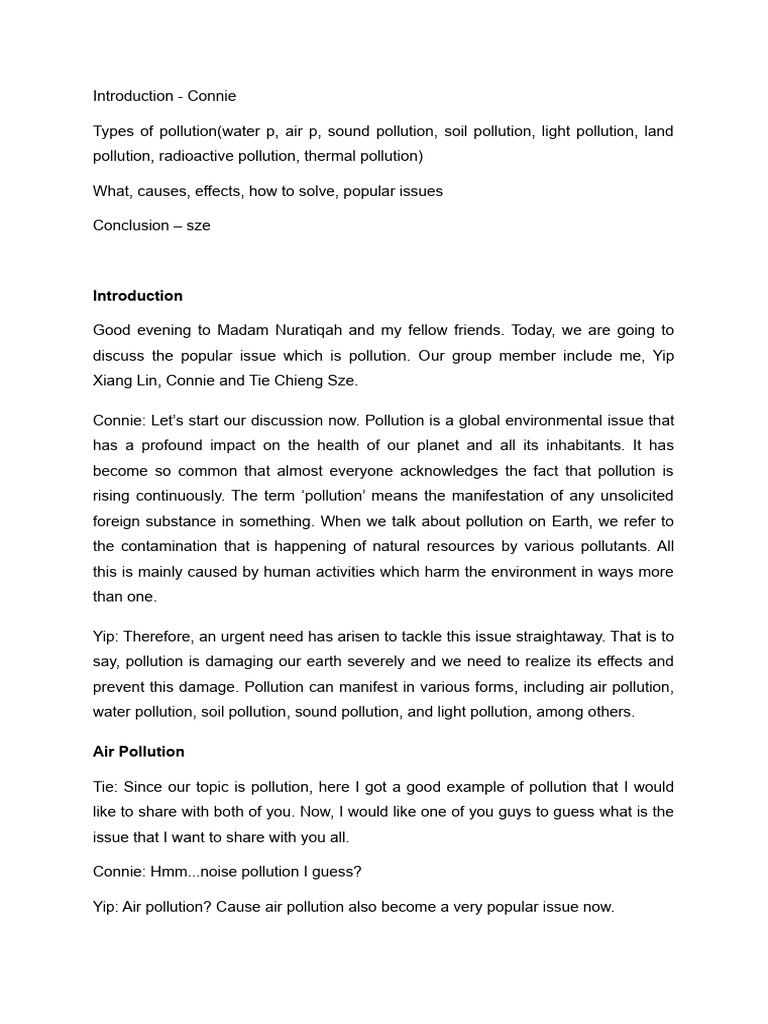 Task 1 Group Discussion Dialogue Script | PDF | Water Pollution | Air ...