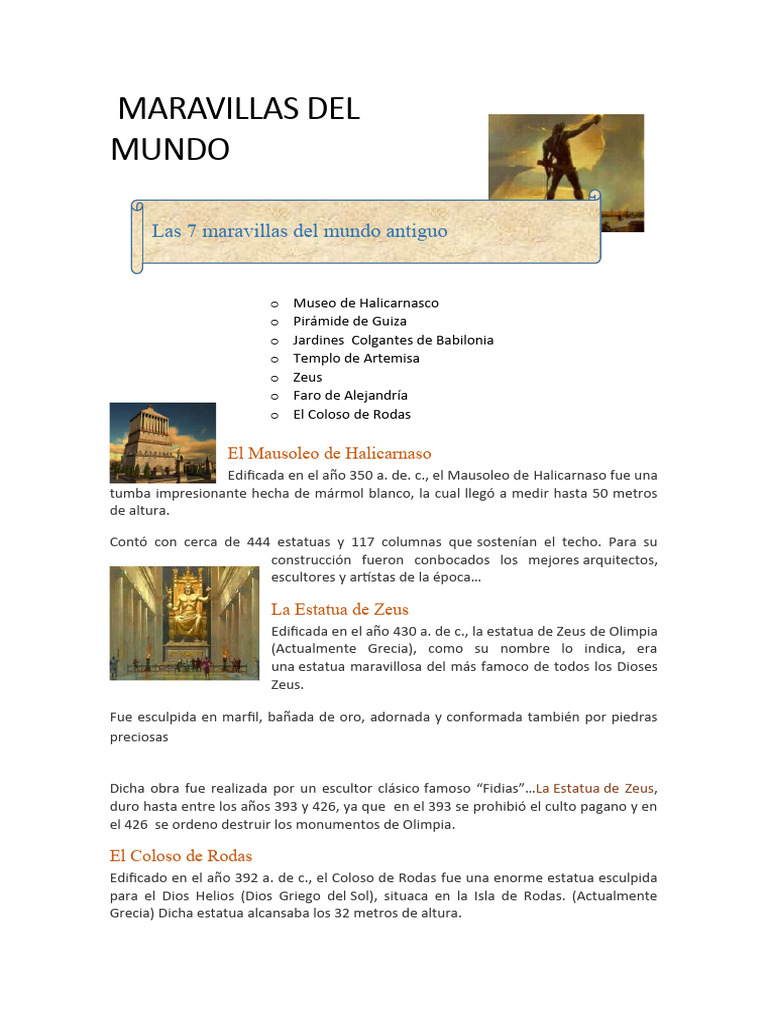 Siete Maravillas del Mundo Antiguo | PDF | Ciencias sociales | Arte