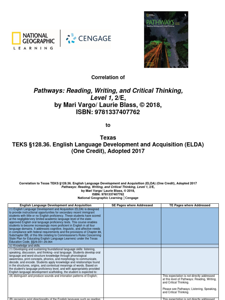 TEKS Correlation for ELDA Students | PDF | Cognitive Science ...