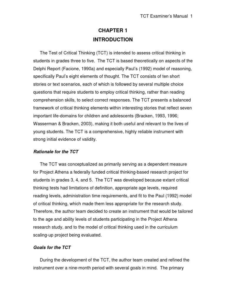 TCT: Assessing Critical Thinking in Grades 3-5 | PDF | Critical ...