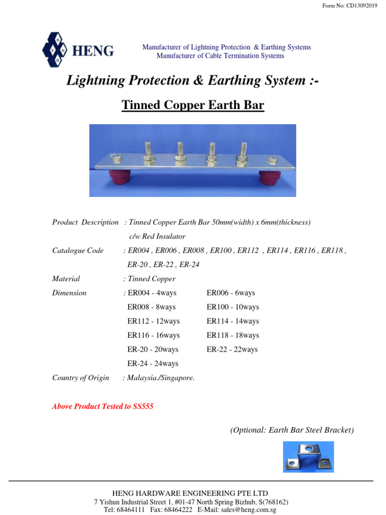 Tinned Copper Earth Bar Specifications | PDF