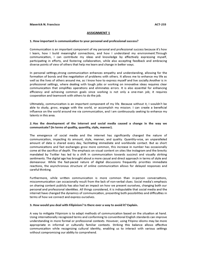 M Francisco Ass 1 Pur Com | PDF | Communication | Social Media