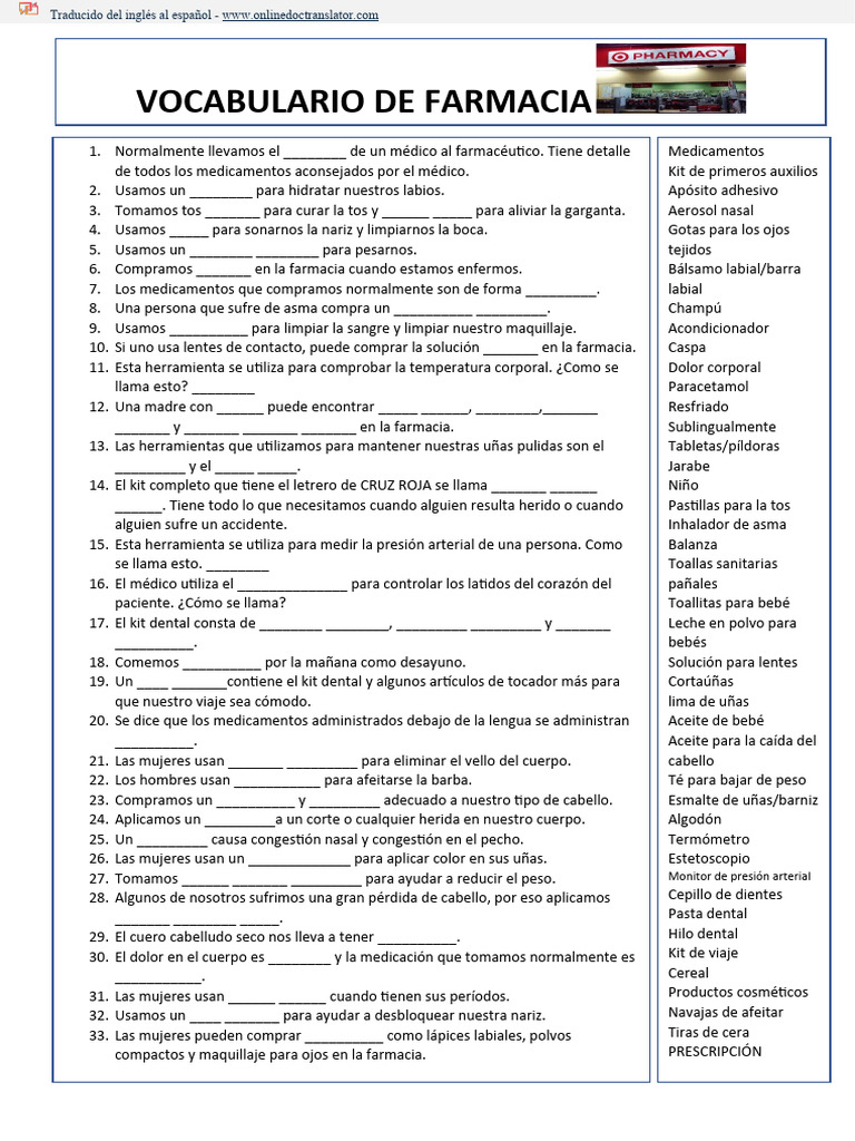 Pharmacy-Vocabulary-Worksheet - Students - En.es | Descargar gratis PDF ...