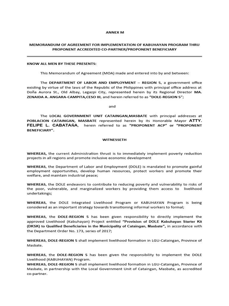 Annex M - Moa With Proponent-Moa | PDF | Unemployment Benefits | Audit