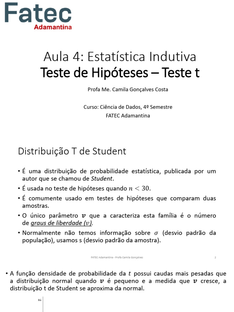 Estatística - Teste de Hipótese - Teste T | PDF | Teste T de Student ...