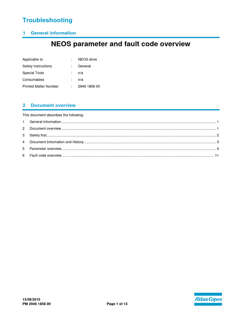 NEOS Parameter and Fault Code Overview EN 2946185800 | PDF | Electric Motor | Power Supply