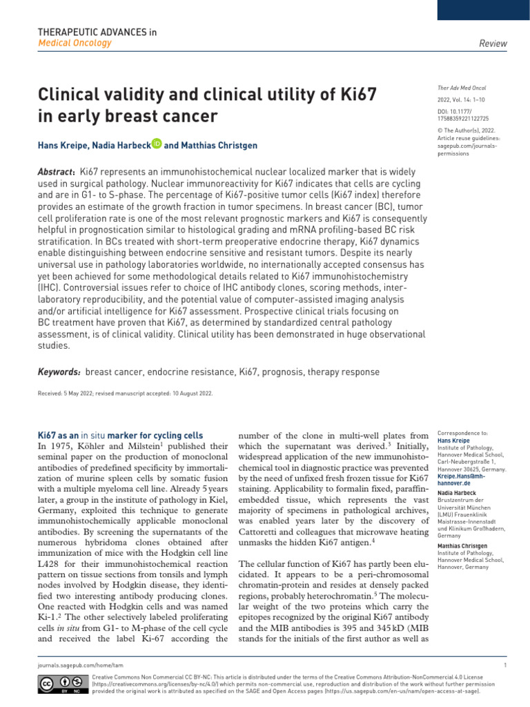 Ki67 as a Prognostic Marker in Breast Cancer | PDF ...