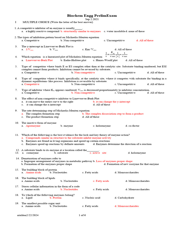 Biochem Quiz 1 2021 | PDF | Enzyme Inhibitor | Enzyme